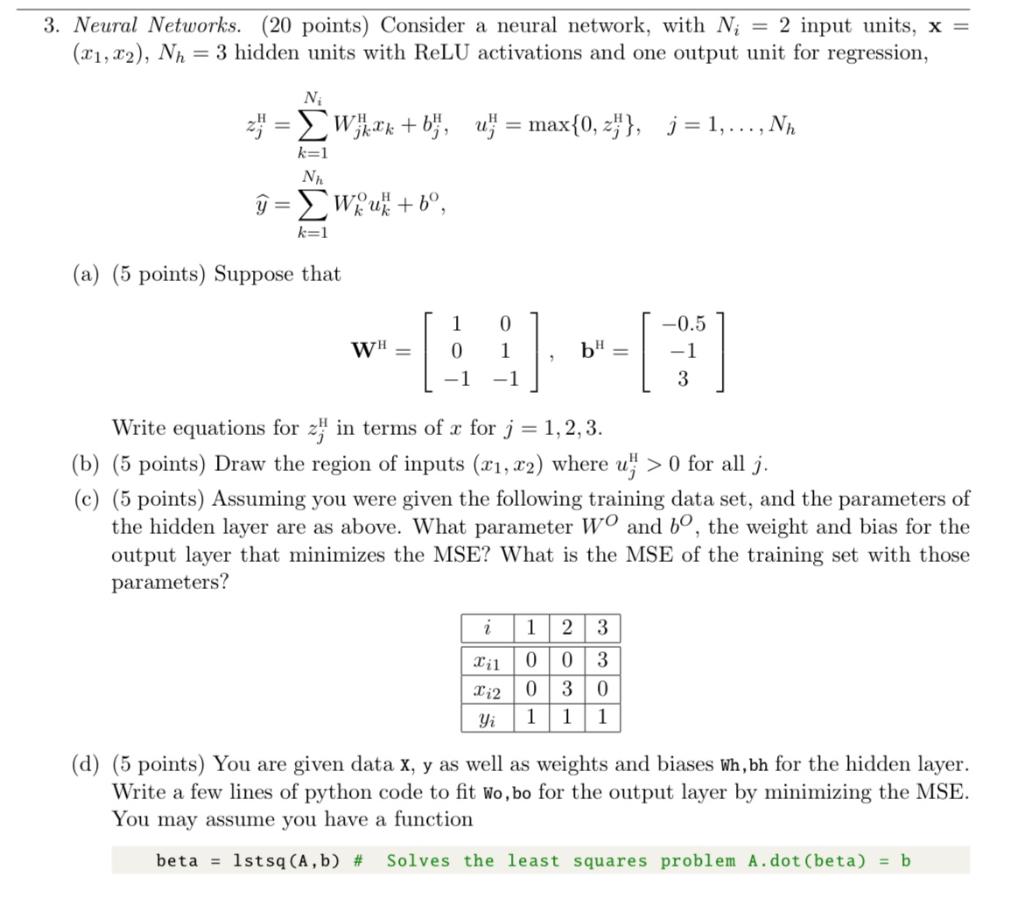 Solved 3. Neural Networks. (20 points) Consider a neural | Chegg.com