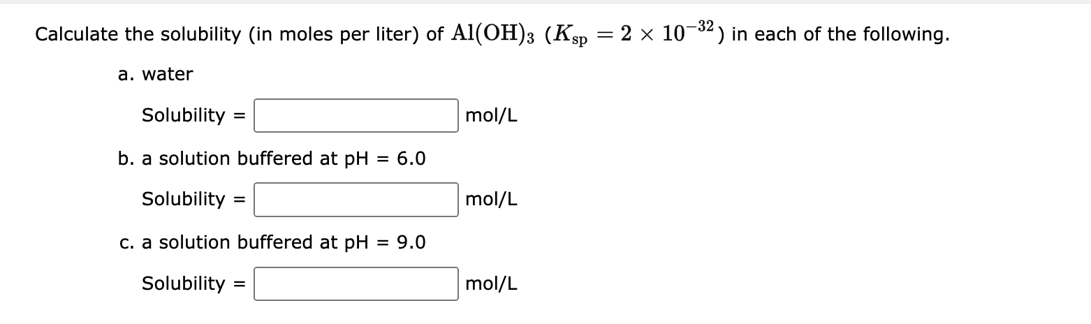 Solved Calculate the solubility (in moles per liter) of | Chegg.com