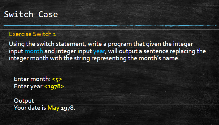 Solved Switch Case Exercise Switch 1 Using the switch | Chegg.com