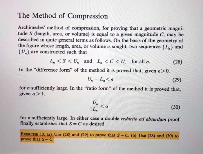 Solved The Method of Compression Archimedes' method of | Chegg.com