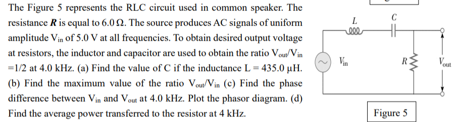 Solved с L hell The Figure 5 represents the RLC circuit used | Chegg.com