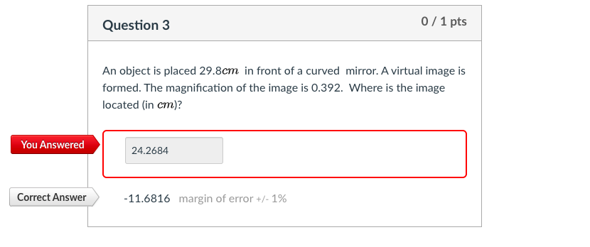 Solved Question 1 0 / 1 pts An object is placed 40cm in | Chegg.com