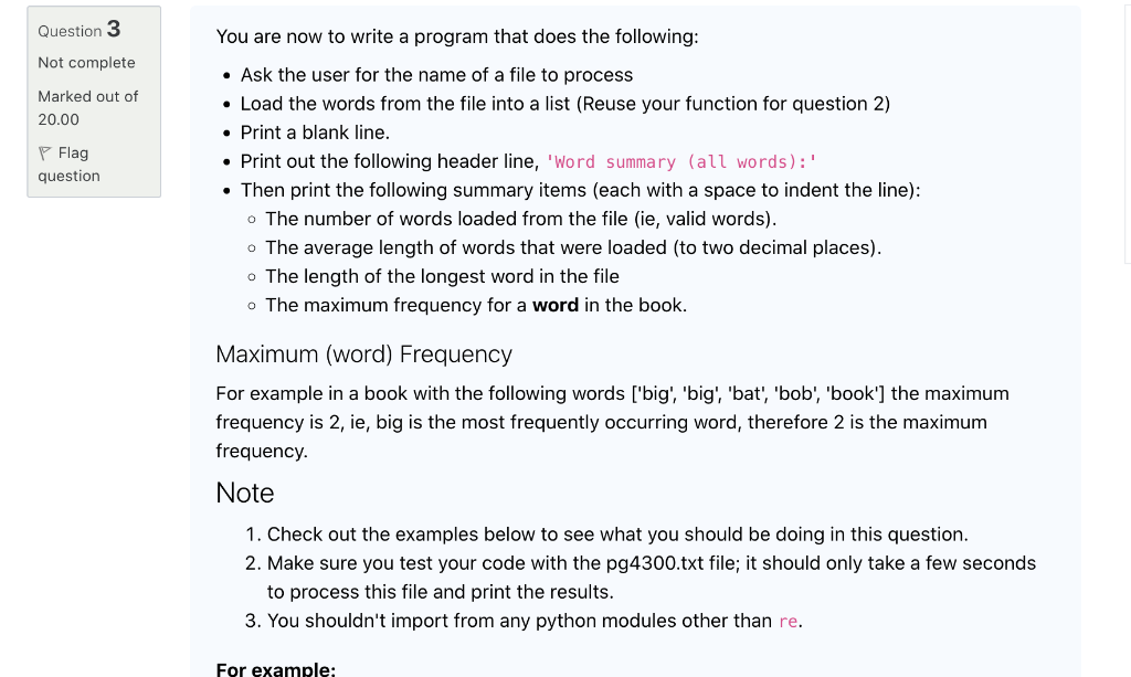 Solved Question 3 Not complete Marked out of 20.00 Flag | Chegg.com