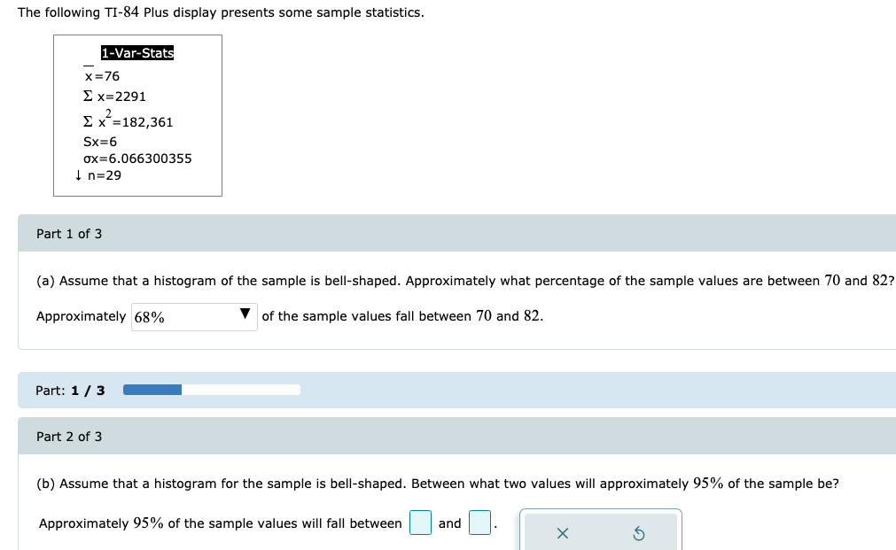Solved The following TI-84 Plus display presents some sample | Chegg.com