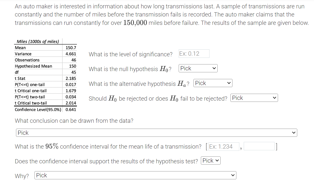 Solved An auto maker is interested in information about how | Chegg.com