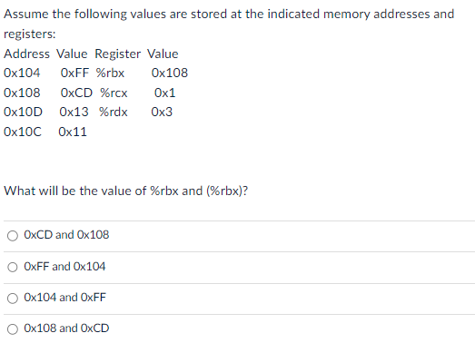 Solved Assume the following values are stored at the | Chegg.com