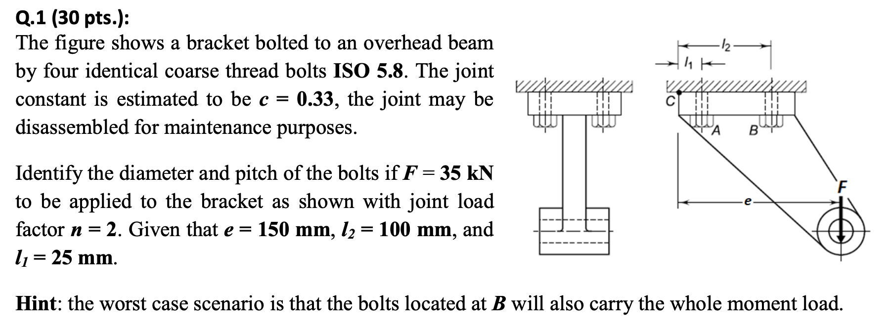 Solved HK Q.1 (30 pts.): The figure shows a bracket bolted | Chegg.com