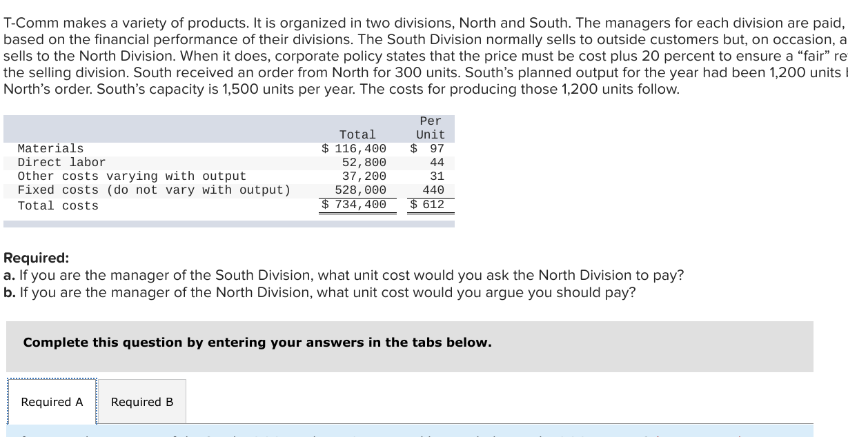 Solved T-Comm makes a variety of products. It is organized | Chegg.com