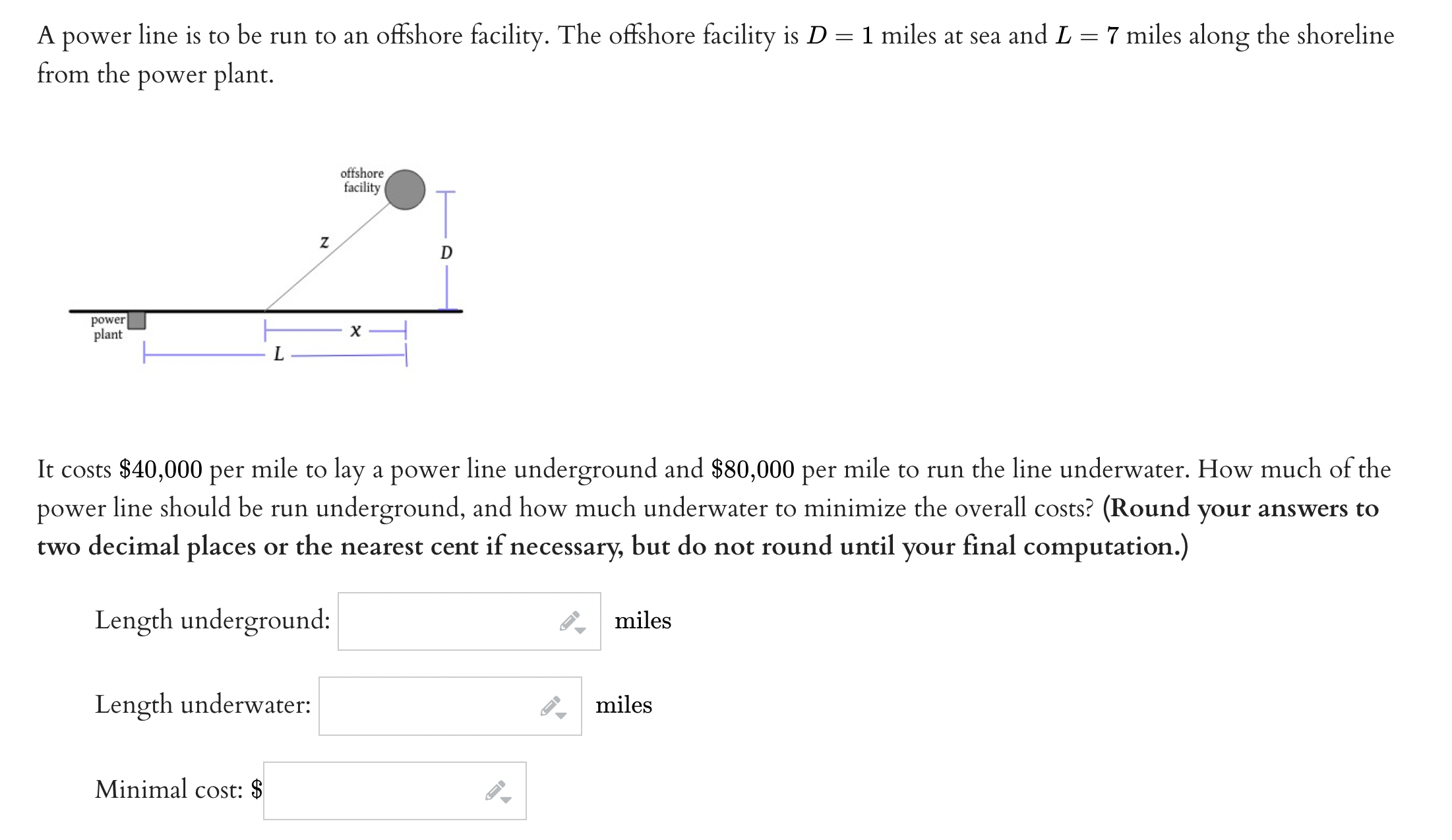 Solved A power line is to be run to an offshore facility. | Chegg.com
