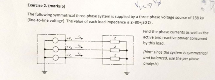 Solved Exercise 2. (marks 5) V-L> The following symmetrical | Chegg.com