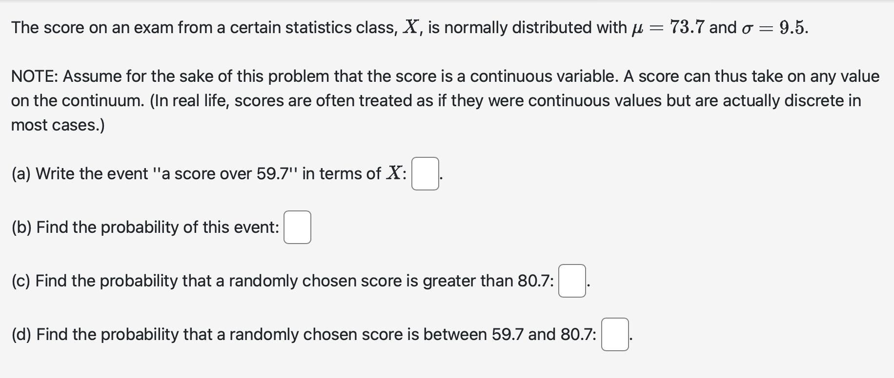 Solved The score on an exam from a certain statistics class, | Chegg.com