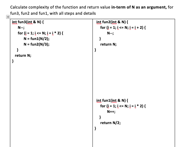 Solved Calculate complexity of the function and return value | Chegg.com