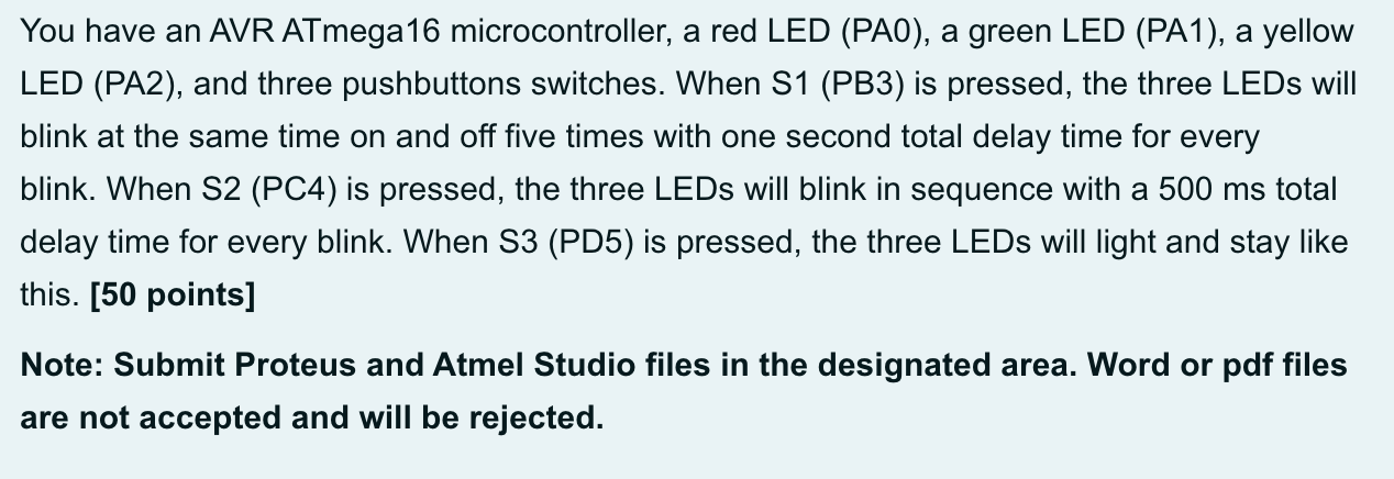 Solved You have an AVR ATmega16 microcontroller, a red LED | Chegg.com