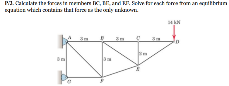 Solved P/3. Calculate the forces in members BC, BE, and EF. | Chegg.com