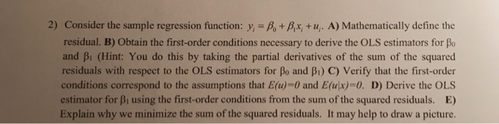 Solved 2) Consider the sample regression function: y,-f, +Ax | Chegg.com