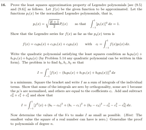 Solved 16. Prove the least squares approximation property of | Chegg.com