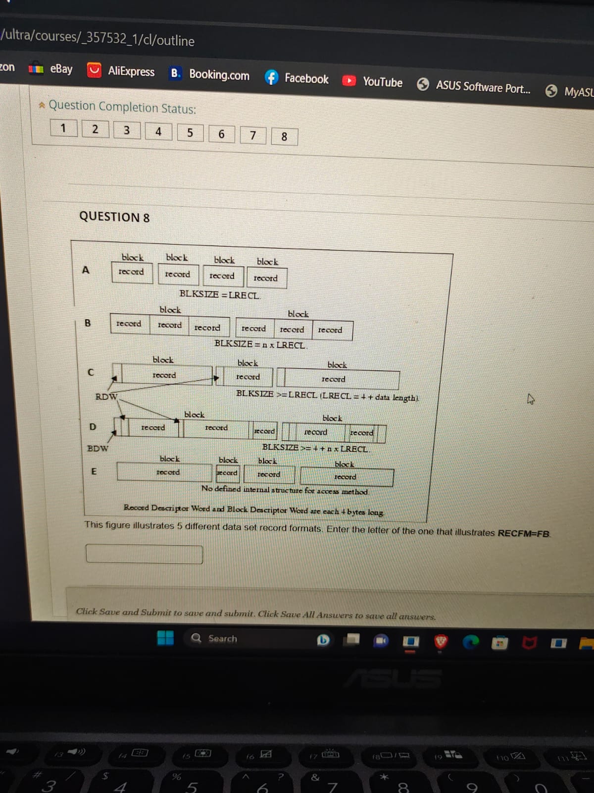 Solved QUESTION 8 Rocord Descriptor Word and Block | Chegg.com