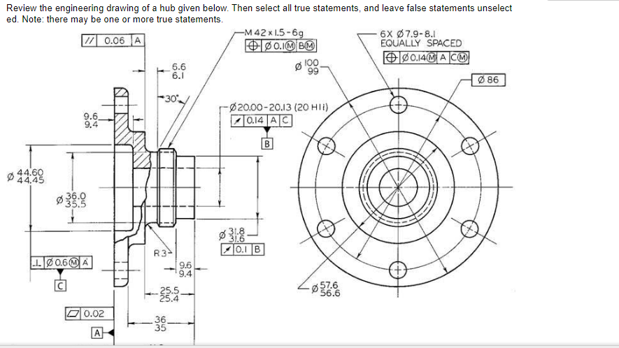 Review the engineering drawing of a hub given below. | Chegg.com