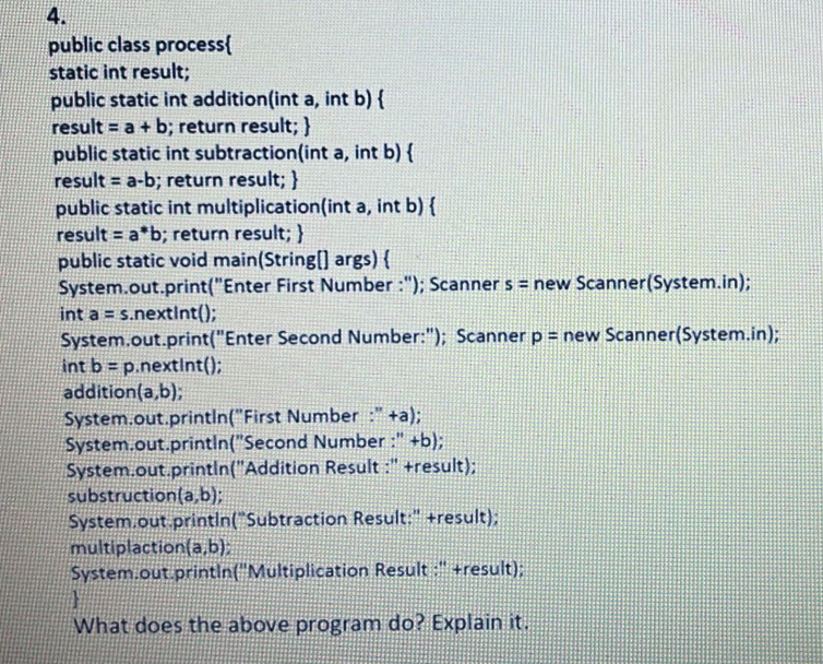 Solved = + 4. public class process static int result; public | Chegg.com