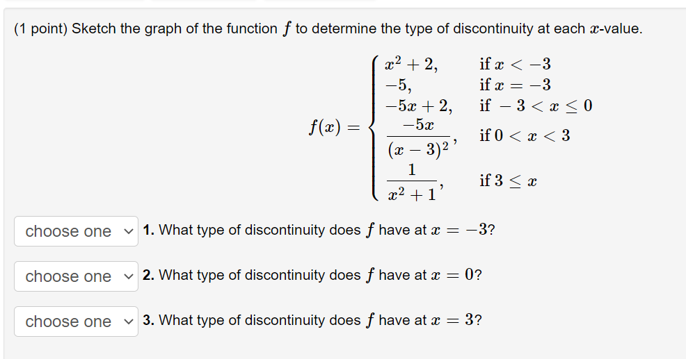 Solved (1 point) Sketch the graph of the function f to | Chegg.com