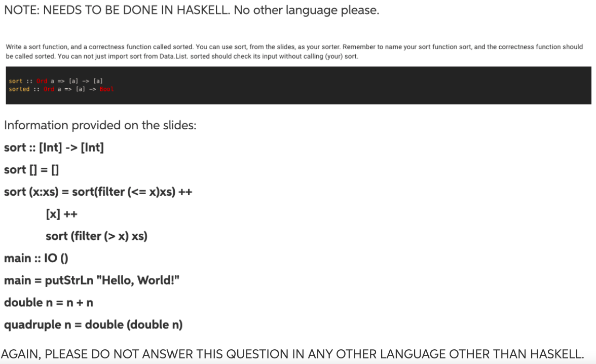 Solved NOTE: NEEDS TO BE DONE IN HASKELL. No other language | Chegg.com