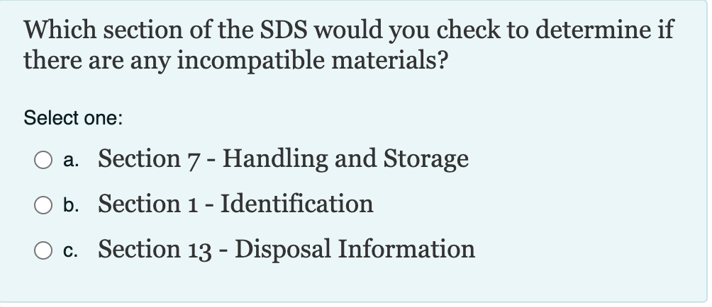 Solved Which section of the SDS would you check to determine | Chegg.com