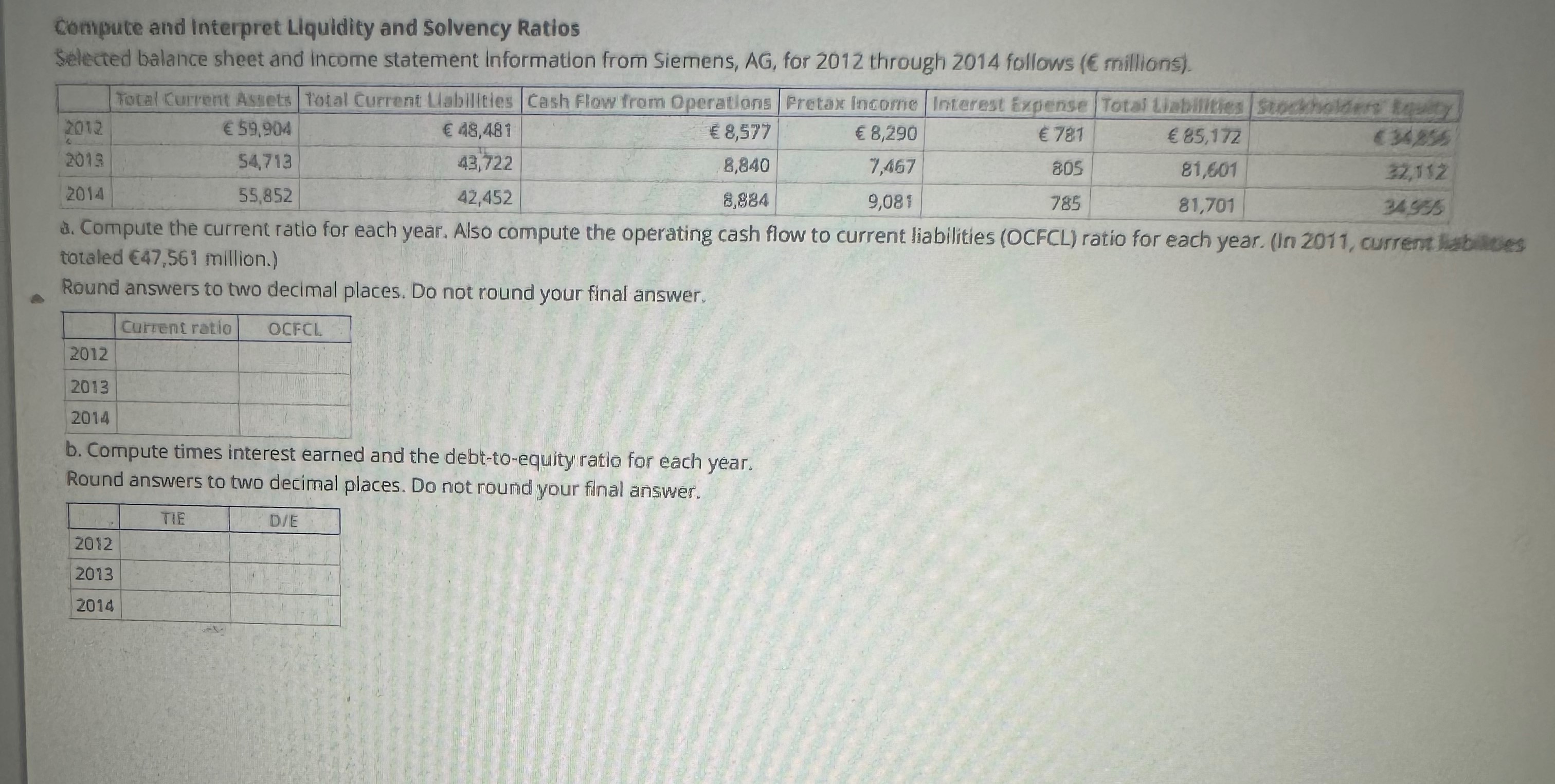 Solved conputre and Interpret Liquidity and Solvency Ratios | Chegg.com