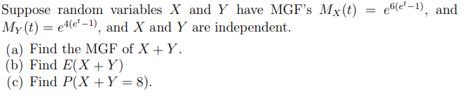 Solved 6(e-1), and Suppose random variables X and Y have | Chegg.com
