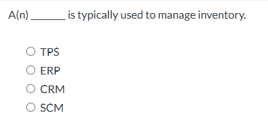 Solved A(n), ﻿is typically used to manage | Chegg.com