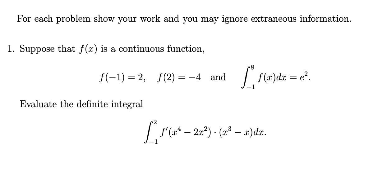 Solved For each problem show your work and you may ignore | Chegg.com