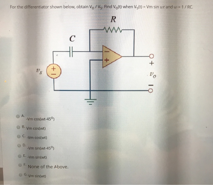 Solved For the differentiator shown below, obtain Vo /Vs. | Chegg.com