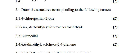 Solved 2. Draw the structures corresponding to the following | Chegg.com