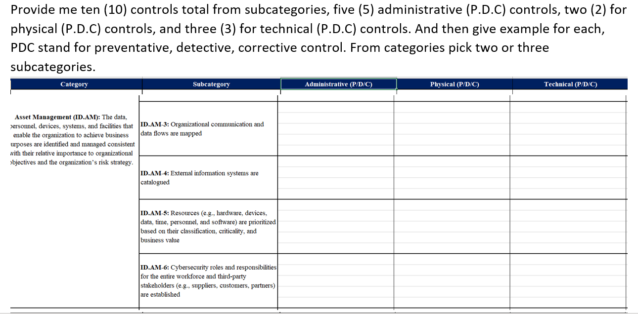 Provide me ten (10) controls total from | Chegg.com