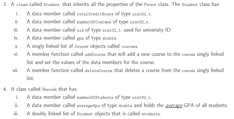 Solved jii. V. 3. A class called student that inherits all | Chegg.com