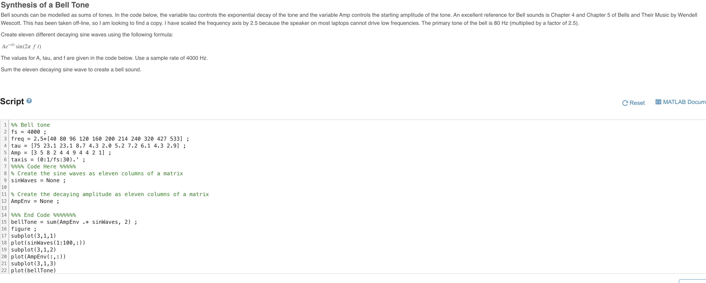 Solved Create eleven different decaying sine waves using the | Chegg.com