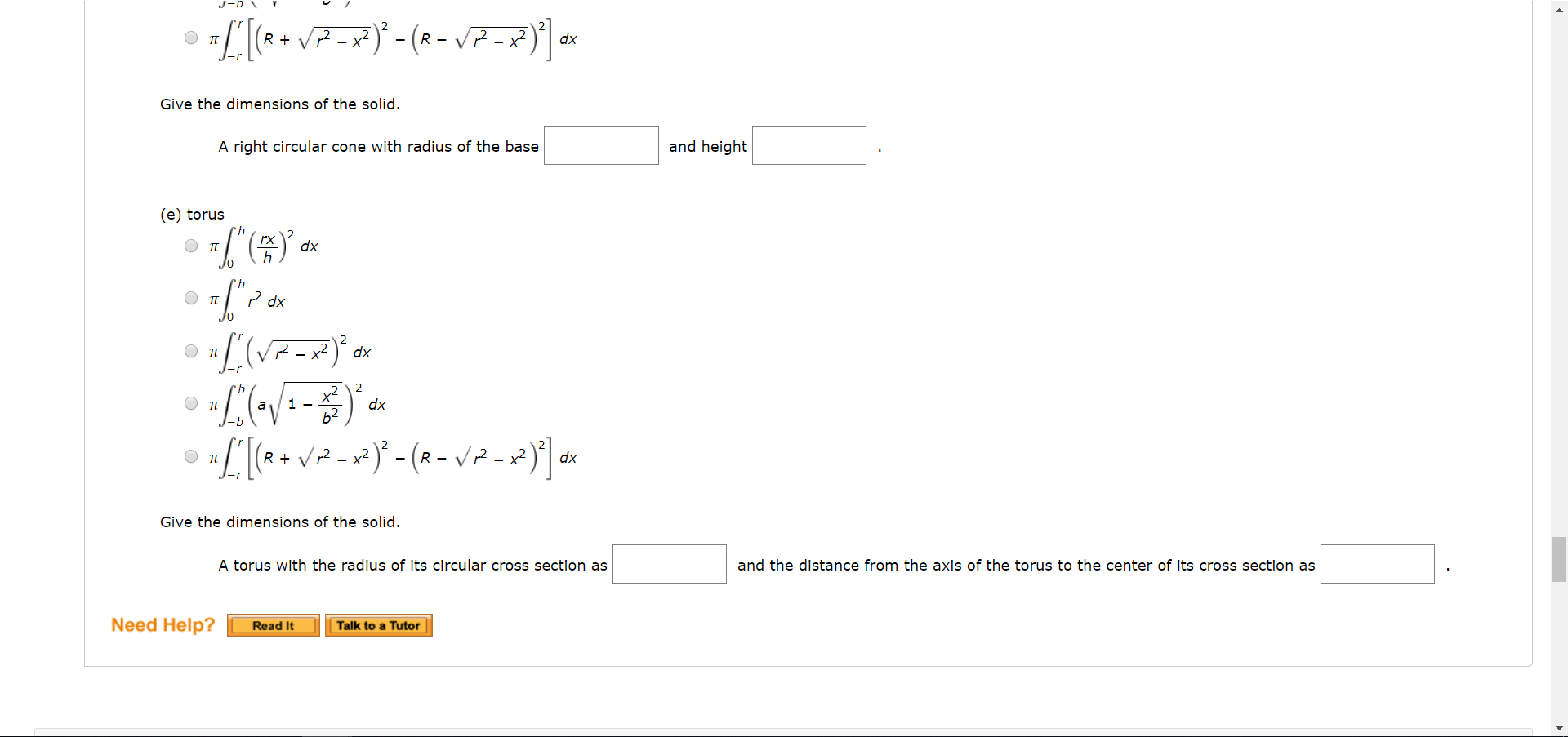 Solved Match each solid with the integral that represents | Chegg.com