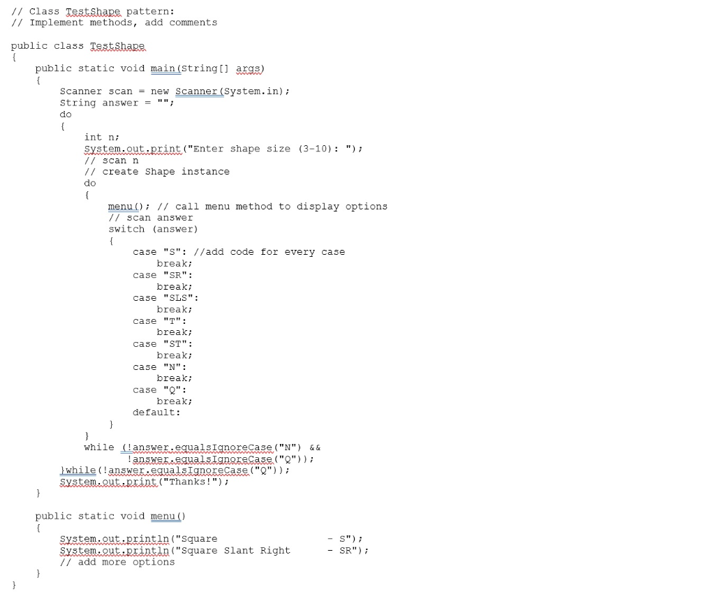 Design Shape class that has int size as instance data | Chegg.com