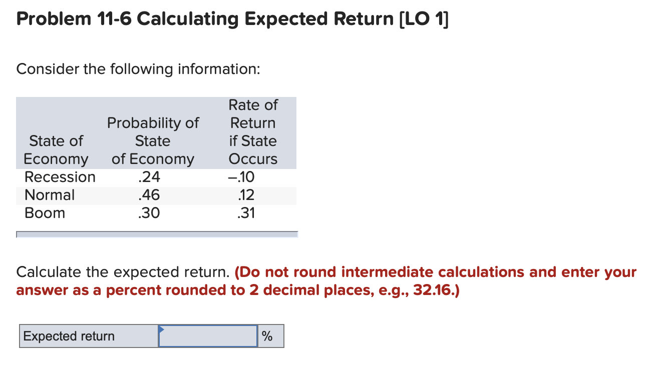 Solved Problem 11-6 Calculating Expected Return [LO 1) | Chegg.com