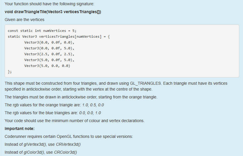 Please code in Open GL Your function should have the | Chegg.com