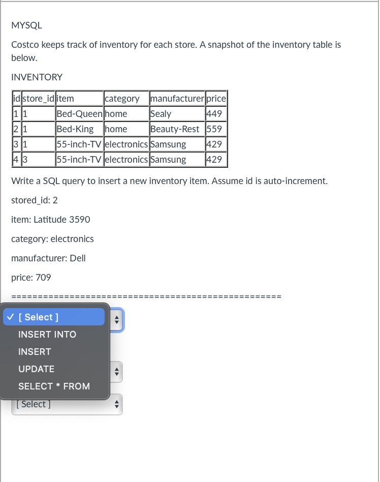 Solved MYSQL Costco keeps track of inventory for each store. | Chegg.com