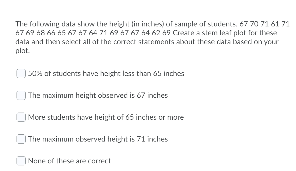 Solved The following data show the height (in inches) of | Chegg.com