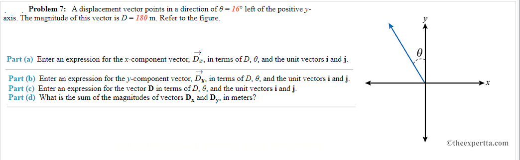 Solved Problem 7: A displacement vector points in a | Chegg.com