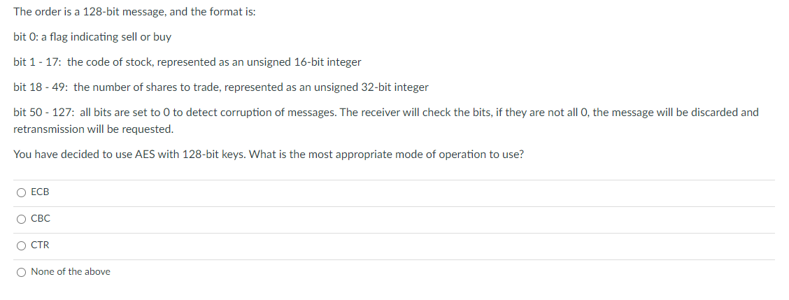 Solved The order is a 128-bit message, and the format is: | Chegg.com