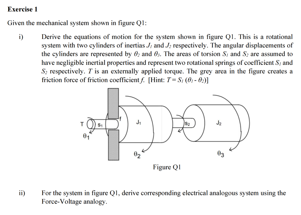 Solved Exercise 1 Given the mechanical system shown in | Chegg.com