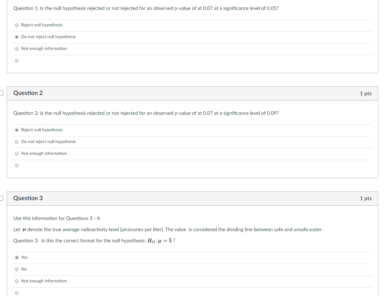 Solved Question 1: Is the null hypothesis rejected or not | Chegg.com