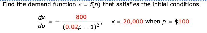 Solved Find the demand function x=f(p) that satisfies the | Chegg.com
