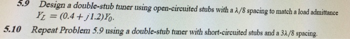 Solved 5.9 Design a double-stub tuner using open-circuited | Chegg.com