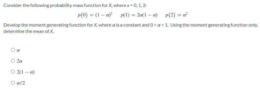 Solved Consider the following probability mass function for | Chegg.com