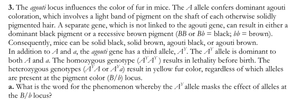 Solved 3. The agouti locus influences the color of fur in | Chegg.com