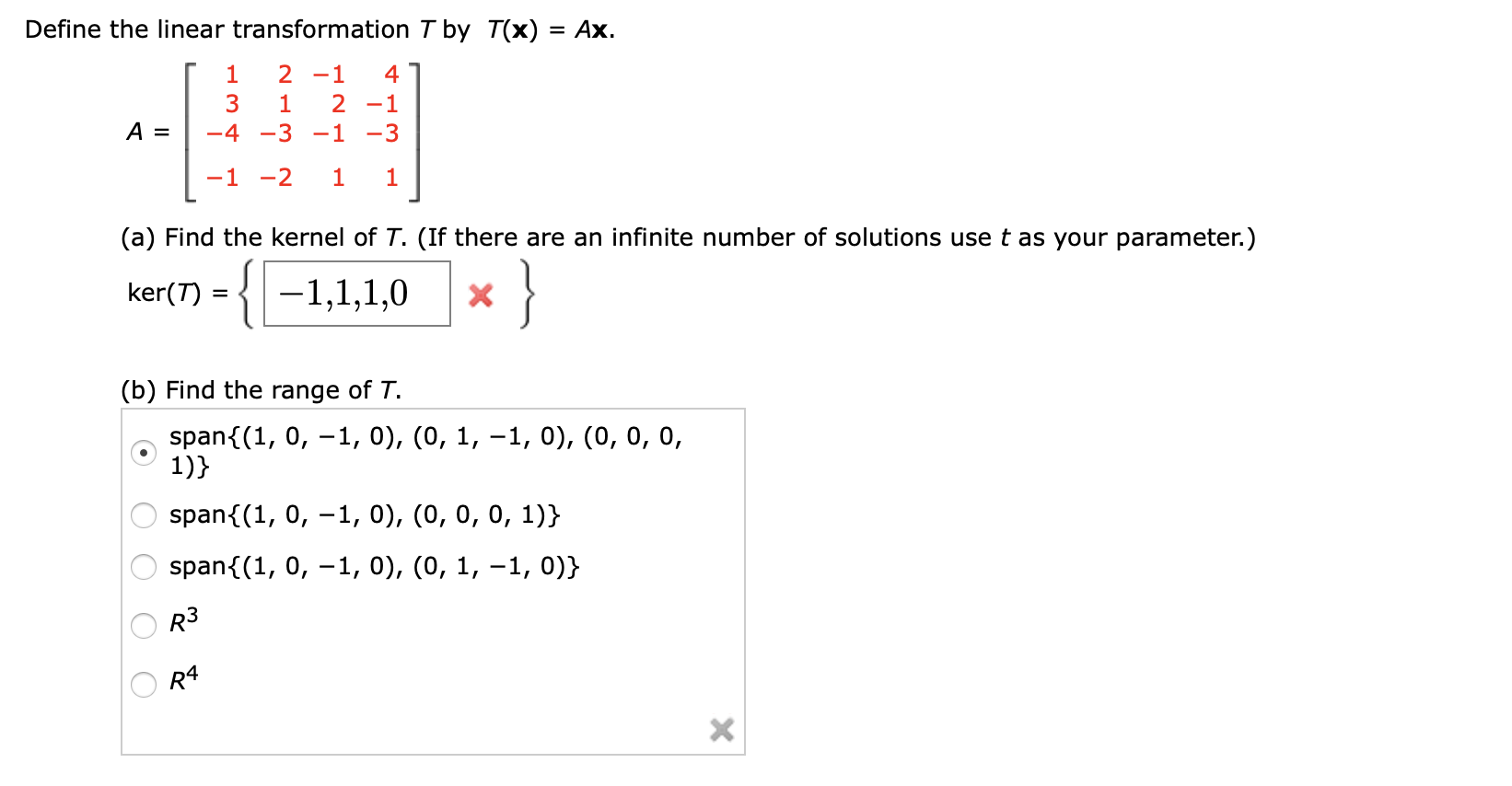 Solved N Define the linear transformation T by T(x) = Ax. [ | Chegg.com